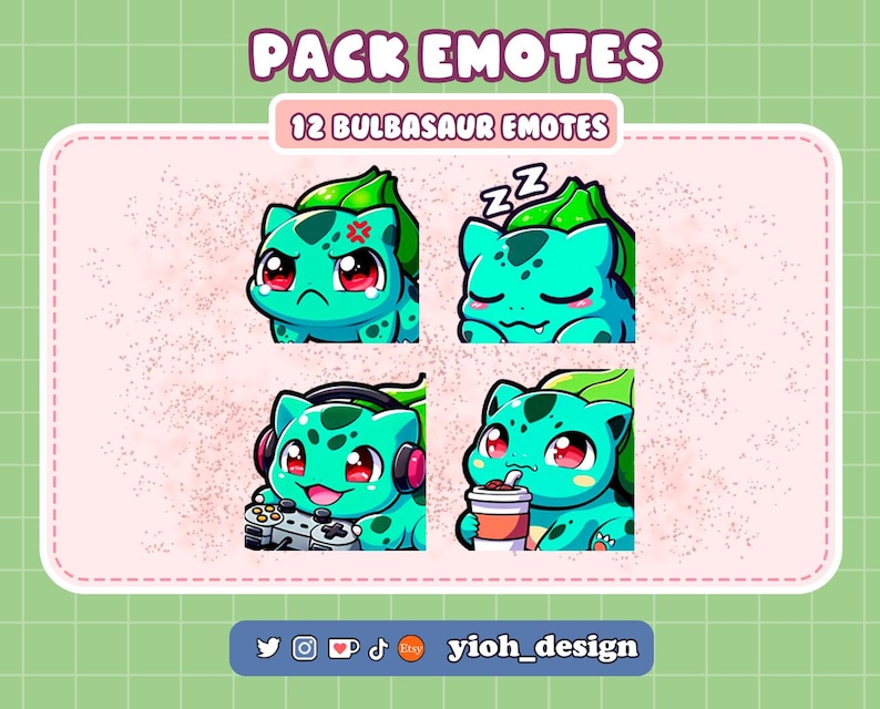 12 Bulbasaur Emotes Twitch Pokemon / Youtube / Discord / Kick / Twitch ...