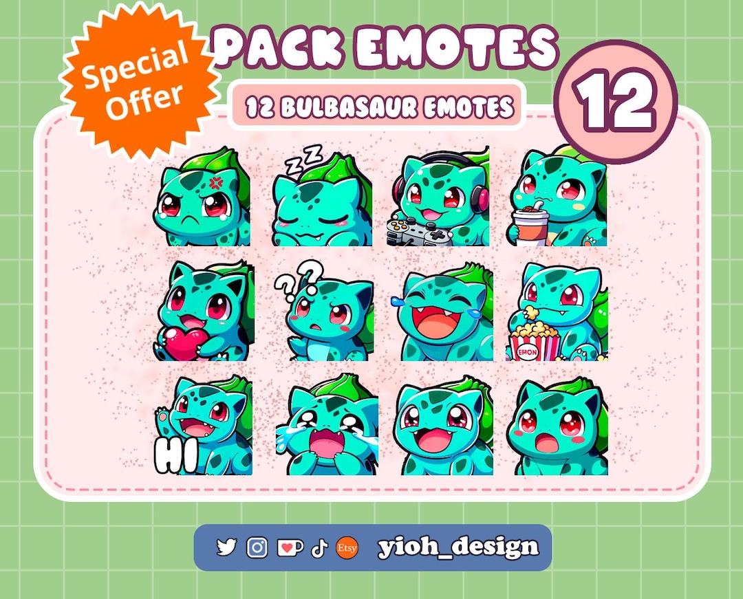 12 Bulbasaur Emotes Twitch Pokemon / Youtube / Discord / Kick / Twitch ...