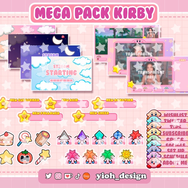 4 Static and 3 Kawaii Animated Stream Screen Kirby Them Twitch, Stream ...