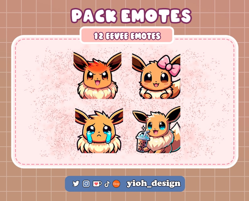 12 Eevee Emotes Twitch Pokemon / Youtube / Discord / Kick / Twitch ...