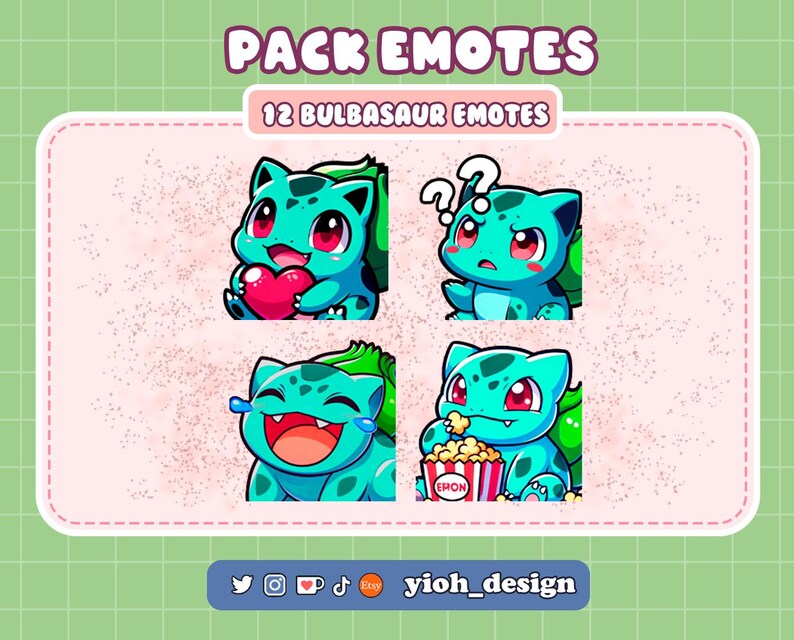 12 Bulbasaur Emotes Twitch Pokemon / Youtube / Discord / Kick / Twitch ...