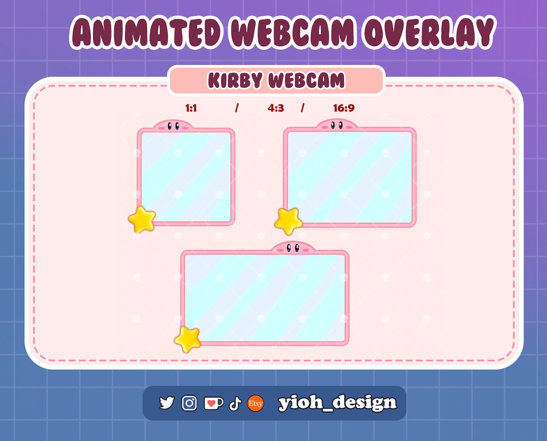 3 Animated Webcam Overlay Kirby ( Sizes 1/1-4/3-16/9) Cute Kawaii Kirby ...