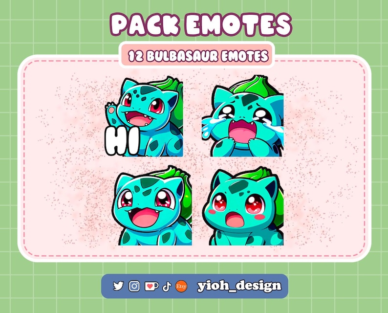 12 Bulbasaur Emotes Twitch Pokemon / Youtube / Discord / Kick / Twitch ...