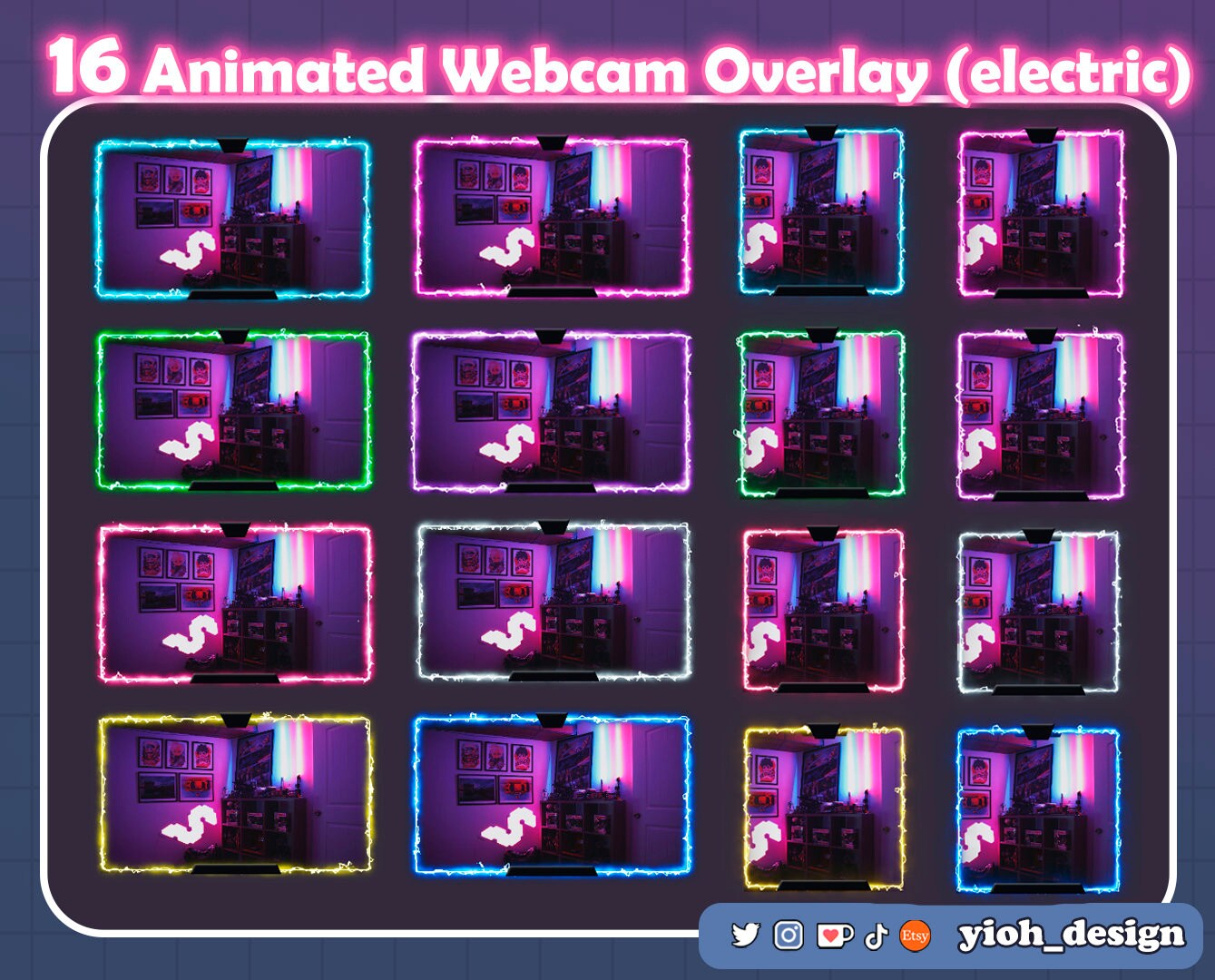 16 Webcam Overlay Animated (neon Electric) / Overlap Webcam Neon ...