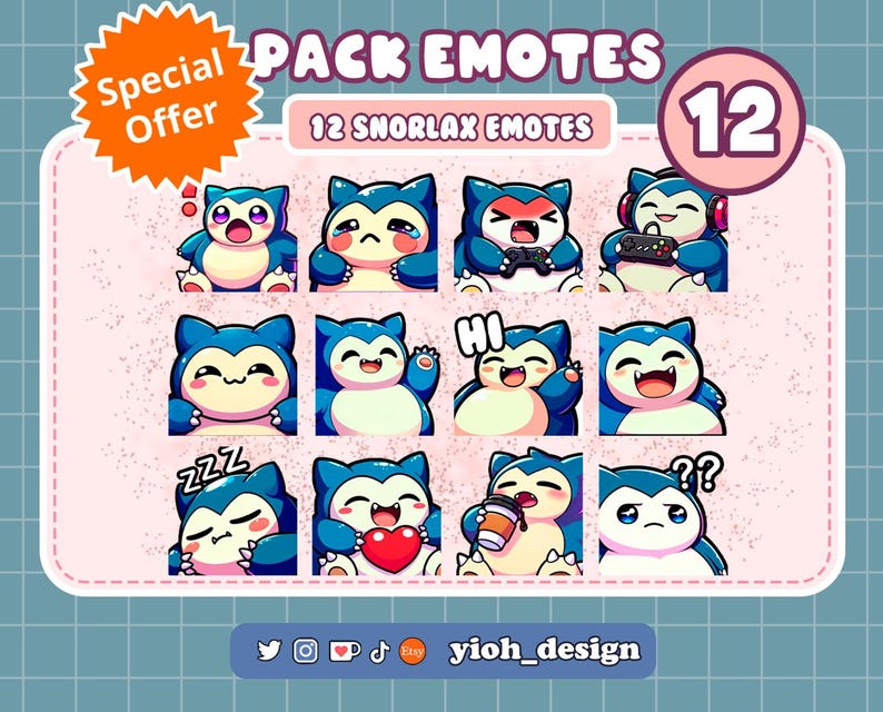 12 Snorlax Emotes Twitch Pokemon / YouTube / Discord / Kick / Twitch ...