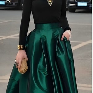 Emerald Green Taffeta Skirt for Women, High Waist Formal Skirts Prom ...