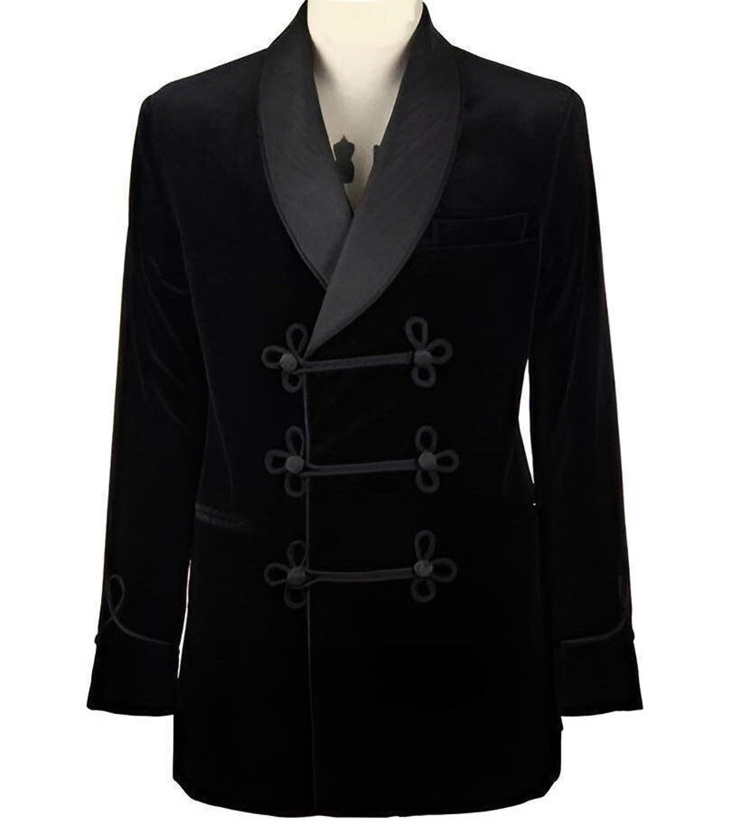 Men's Black Velvet Dinner Jacket With Frog Closure, Smoking Jackets ...