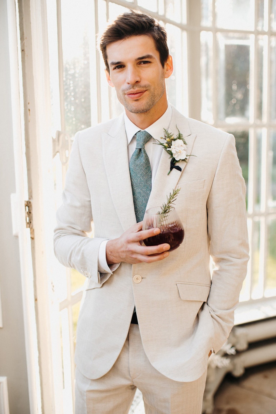 Men's Beige Suit: Classic Fit, Wedding & Business, Custom Fits - Etsy