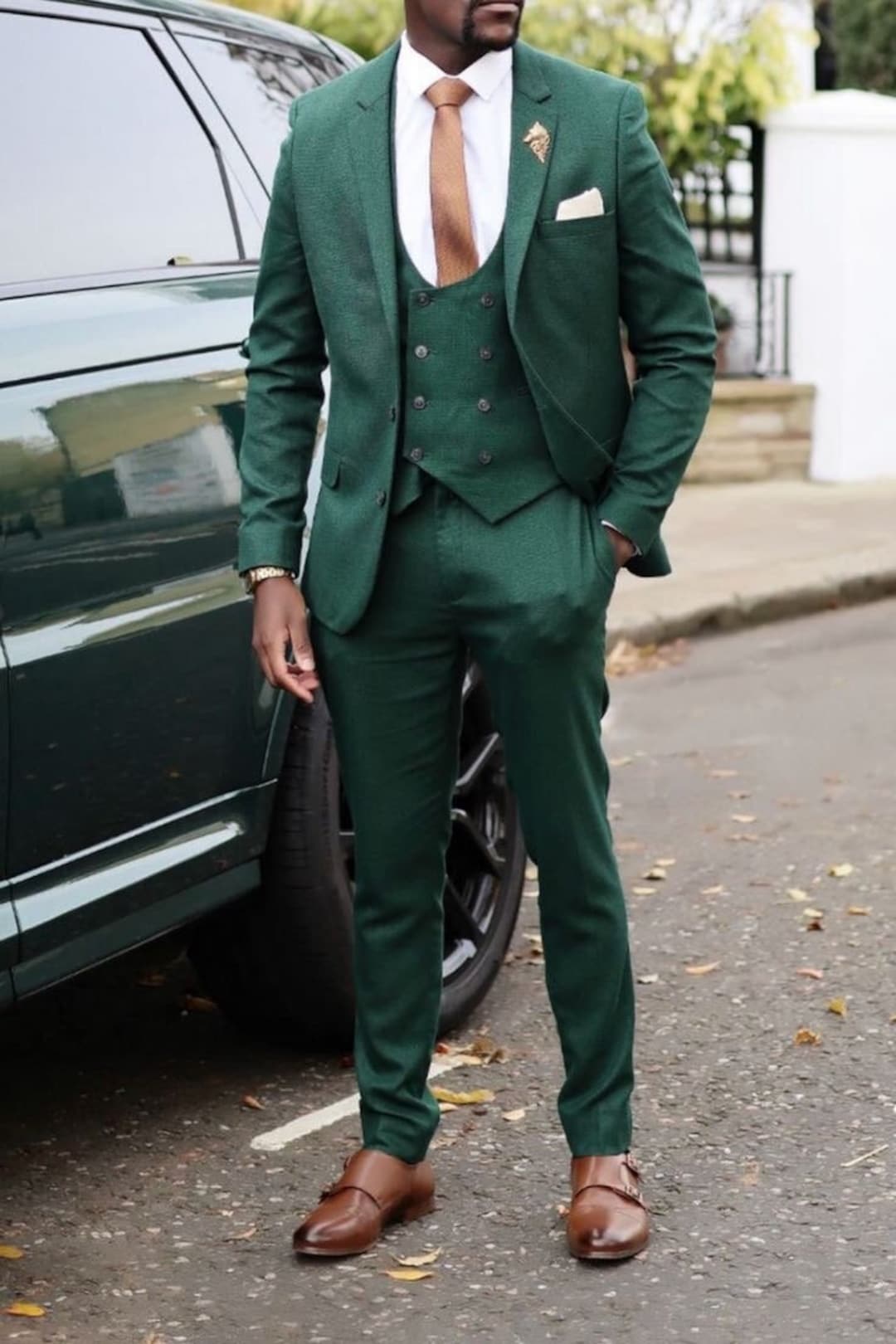 Mens Emerald Green 3 Piece Wedding Suits for Groom Suit Tuxedo Prom ...