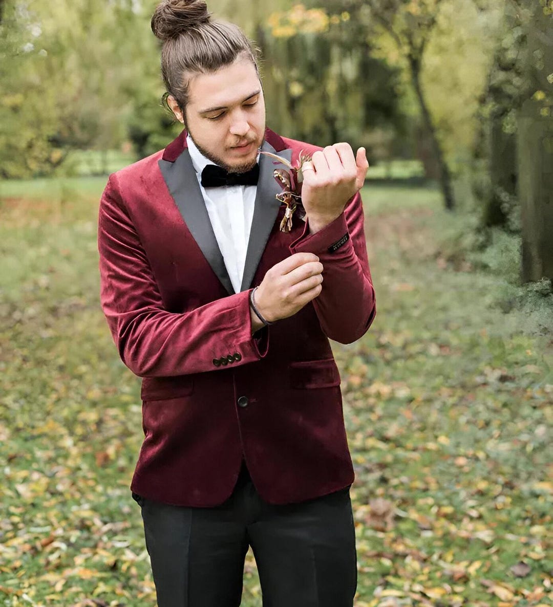 Men's Suit Classy Fit Elegant Maroon Velvet 2 Piece Suits for Men ...