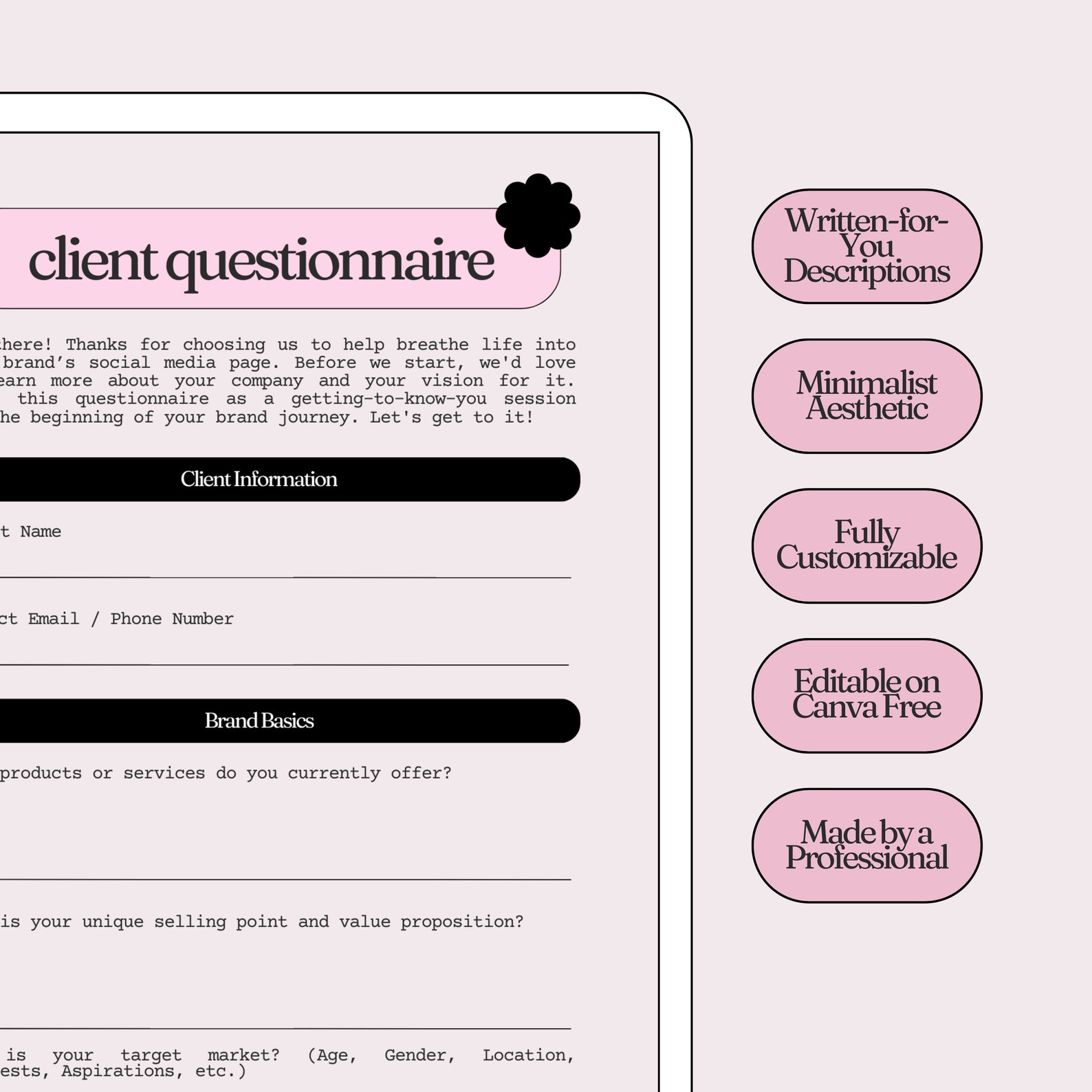 New Client Questionnaire Template Social Media Manager Client ...