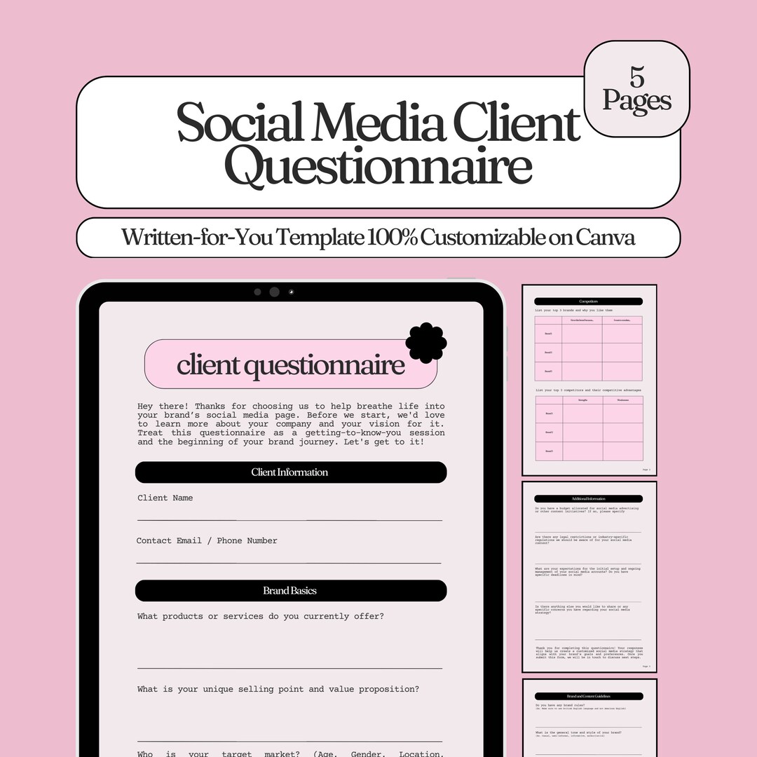 Social Media Manager Questionnaire New Client Questionnaire Template ...