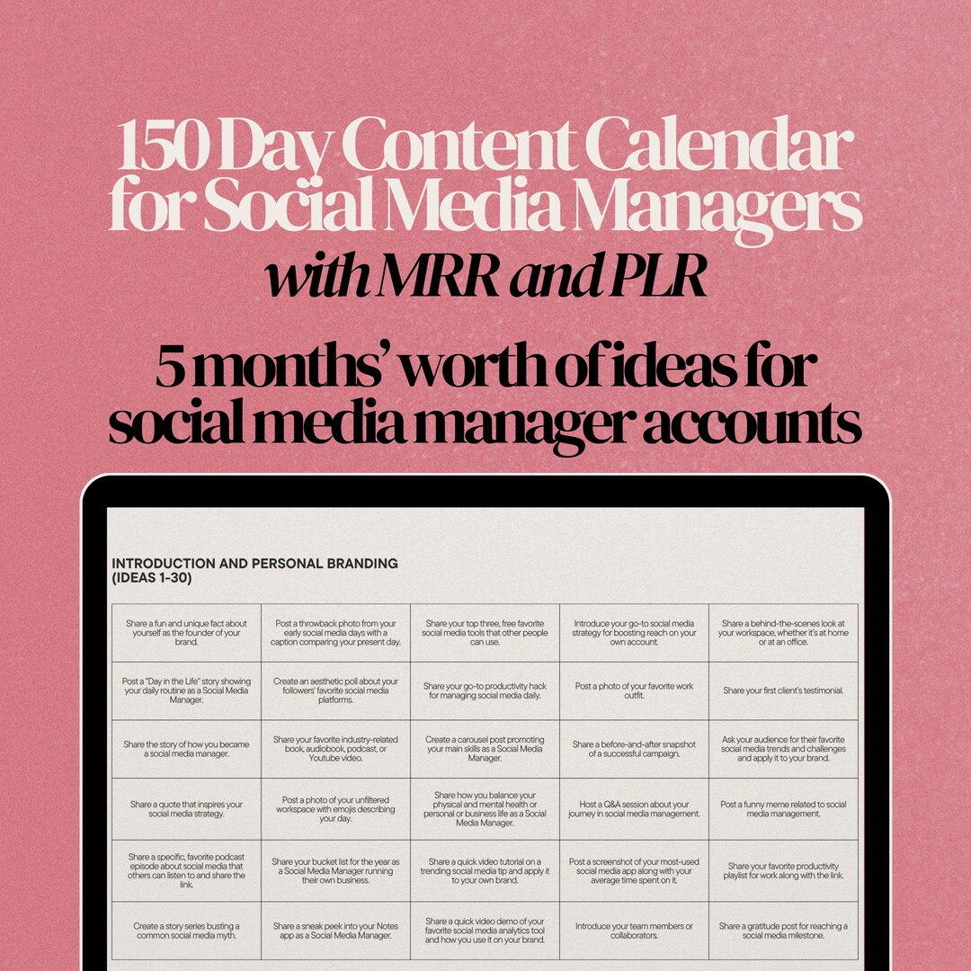 150 Day Content Calendar With Mrr and Plr Social Media Content Calendar ...