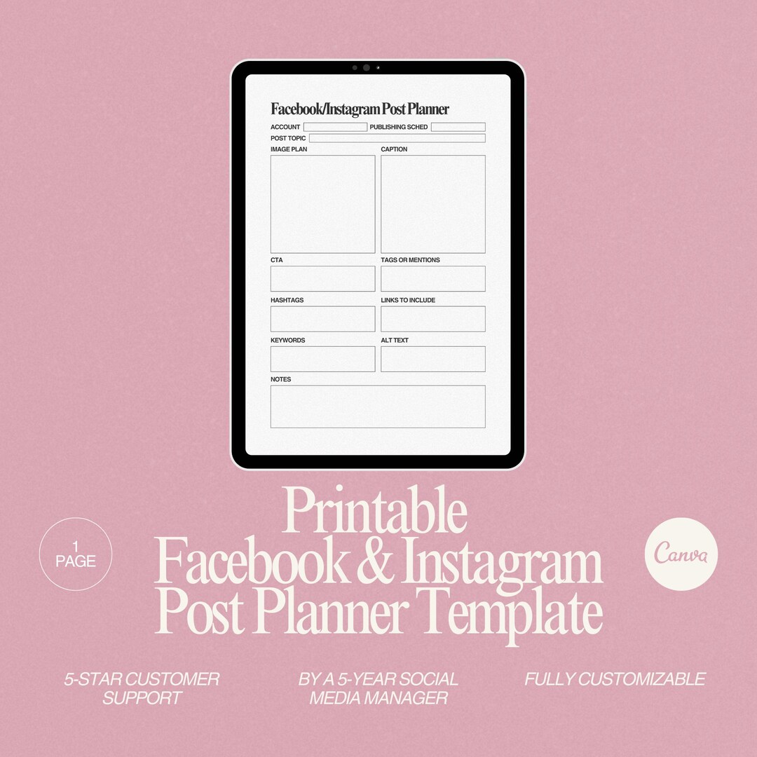 Facebook and Instagram Post Planner Template Printable Social Media ...