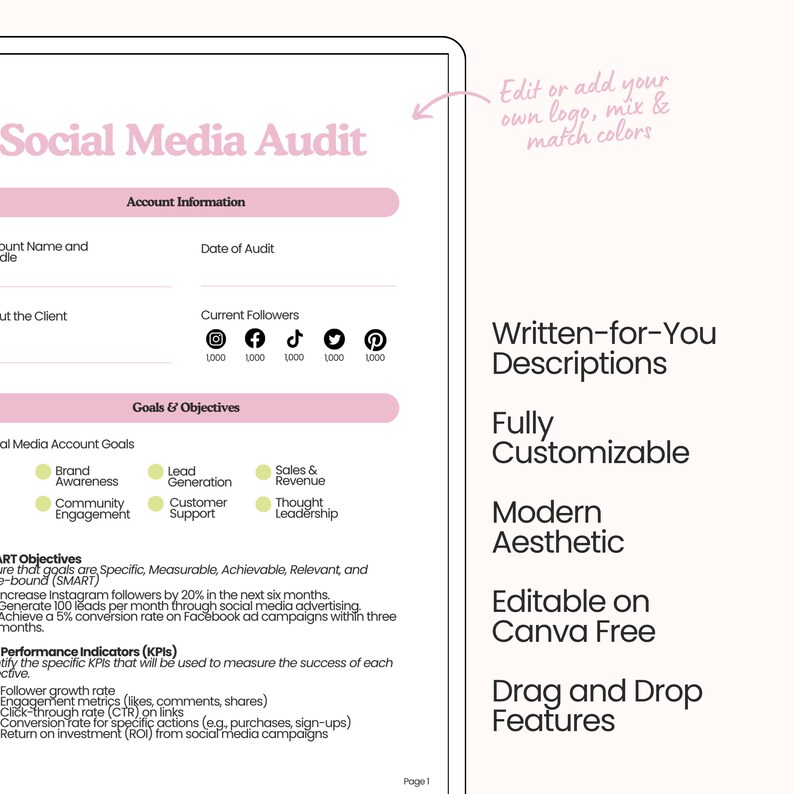 Social Media Audit Template Social Media Manager Social Analytics Audit ...