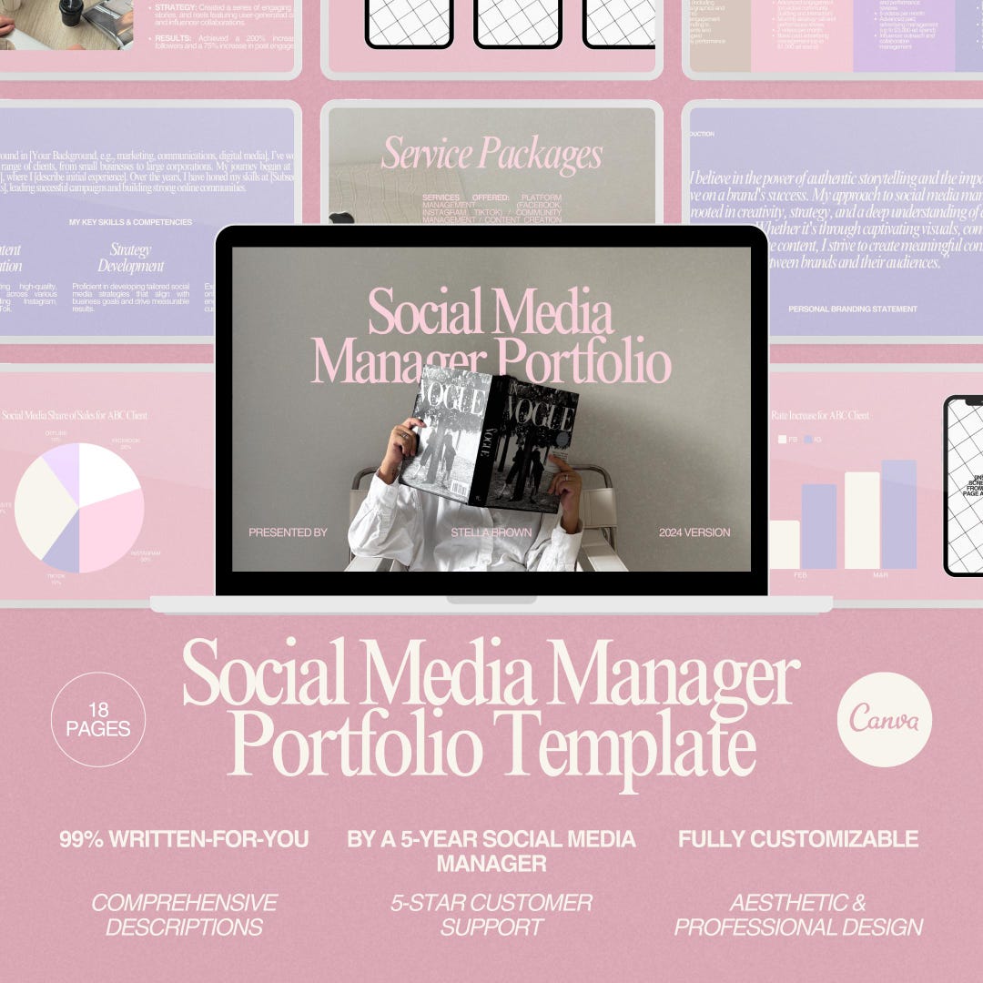 Social Media Manager Portfolio Template for Canva Personal Brand ...