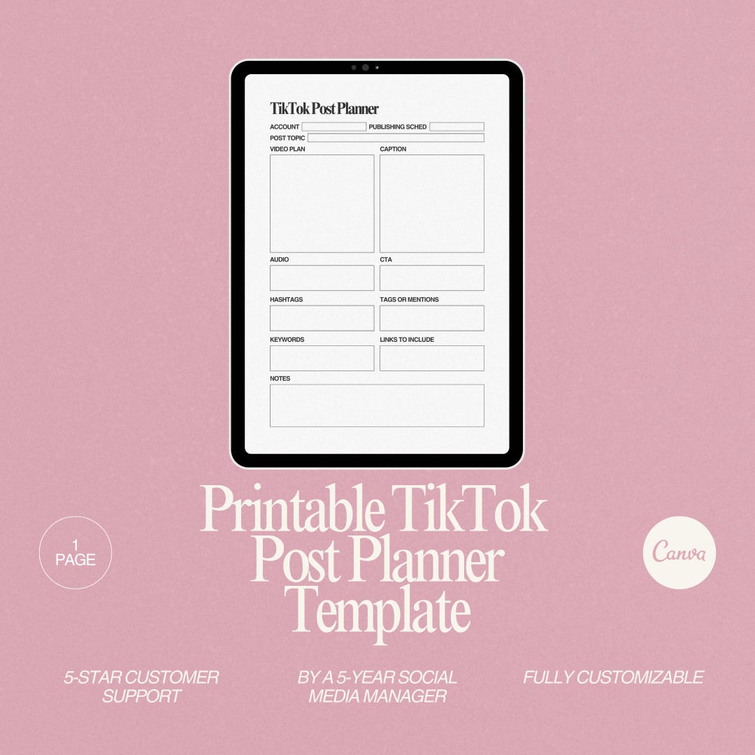 Tiktok Content Planner Printable for Creators Tiktok Post Scheduling ...