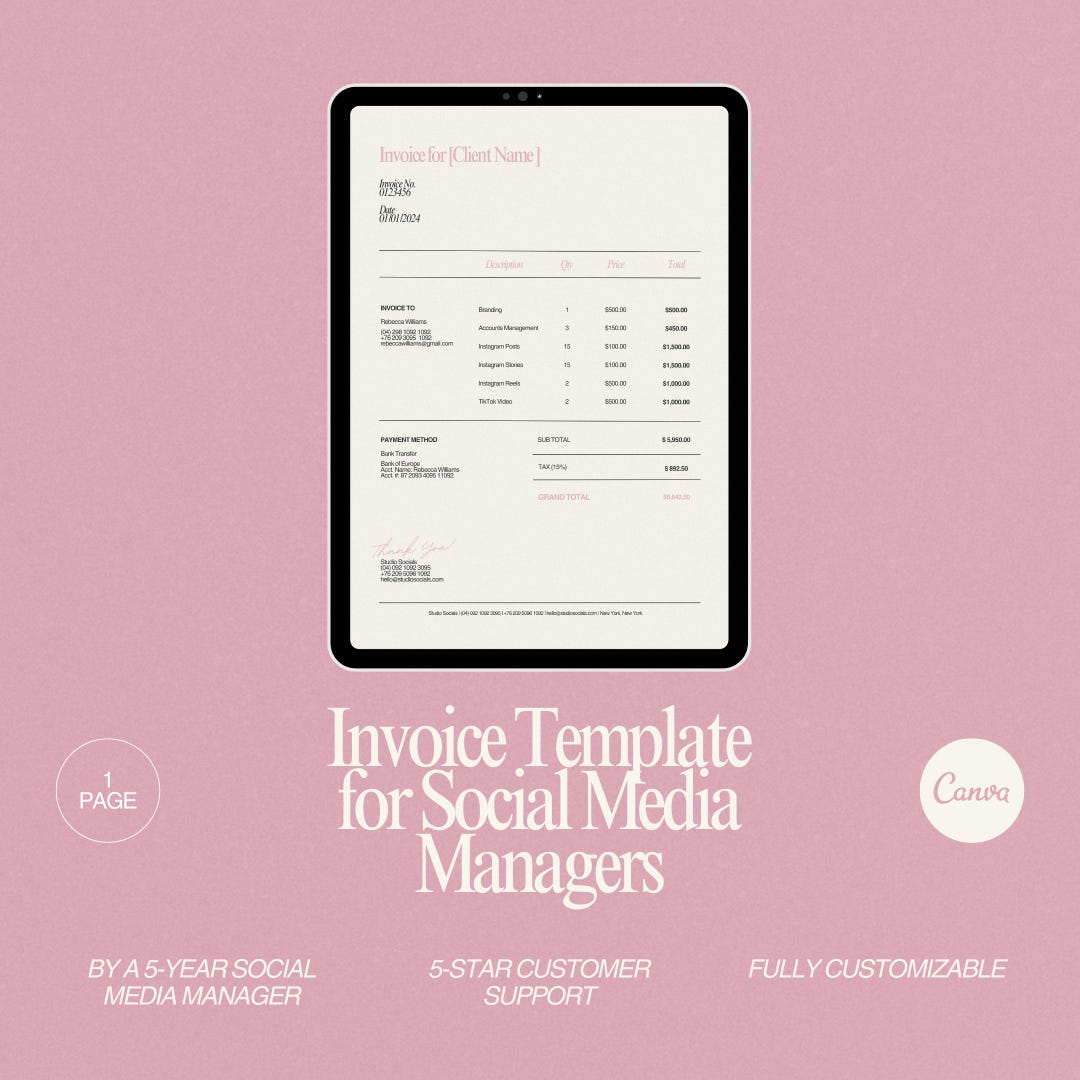 Freelance Social Media Invoice Template for Social Media Manager ...