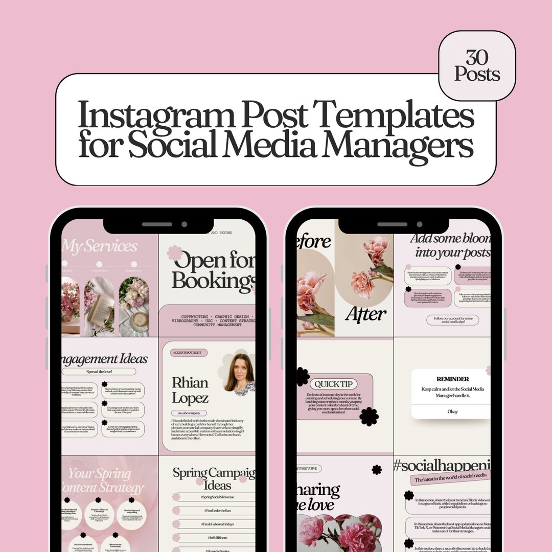 Social Media Manager Instagram Templates 30 Posts Instagram Template ...