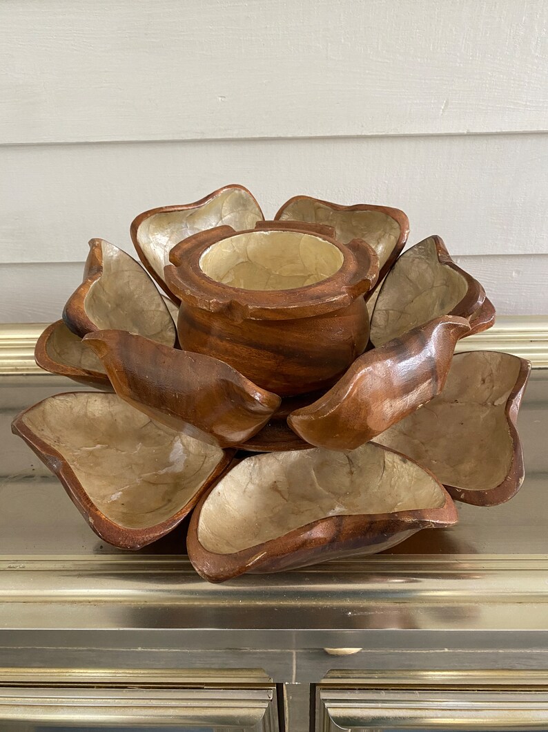 Midcentury Modern Capiz Shell Monkey Pod Serving Set - Etsy