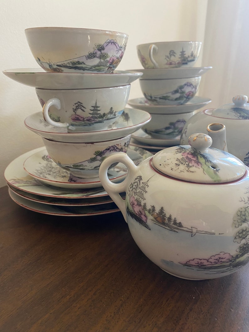 21-piece Antique Hand-painted Japanese Tea Set - Etsy