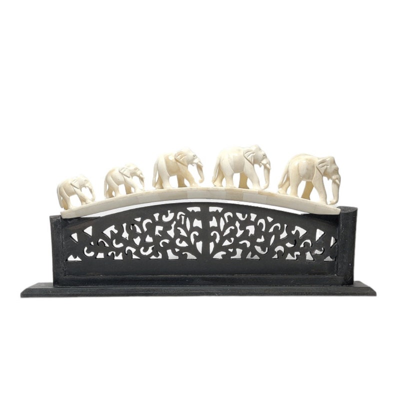 Bone Carved 5 Figurine Elephant Bridge With Wooden Stand - Etsy