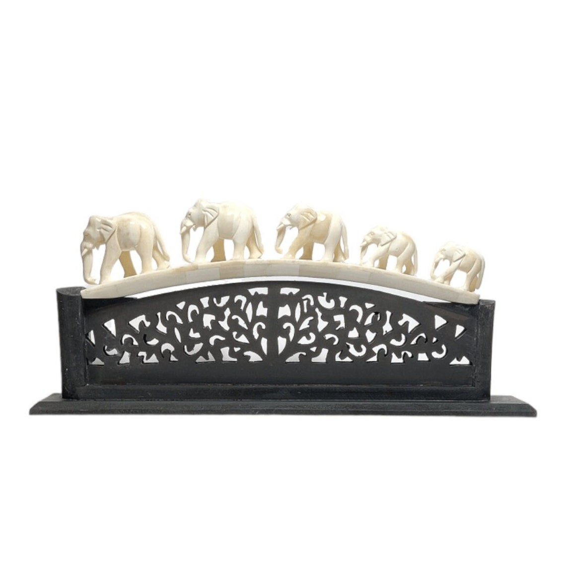 Bone Carved 5 Figurine Elephant Bridge With Wooden Stand - Etsy