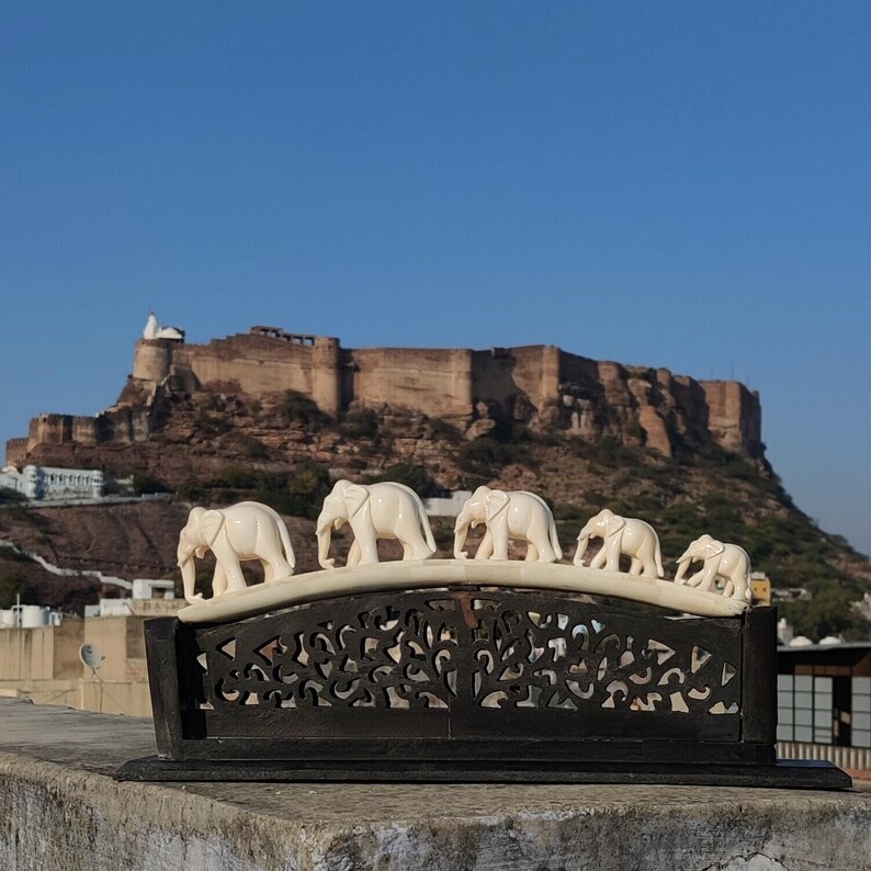 Bone Sculpted 5 Figurine Elephant Bridge With Wooden Stand - Etsy
