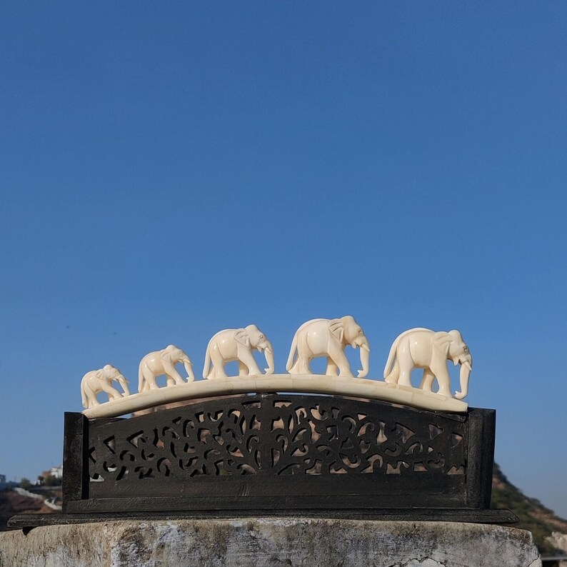 Bone Carved 5 Figurine Elephant Bridge With Wooden Stand - Etsy