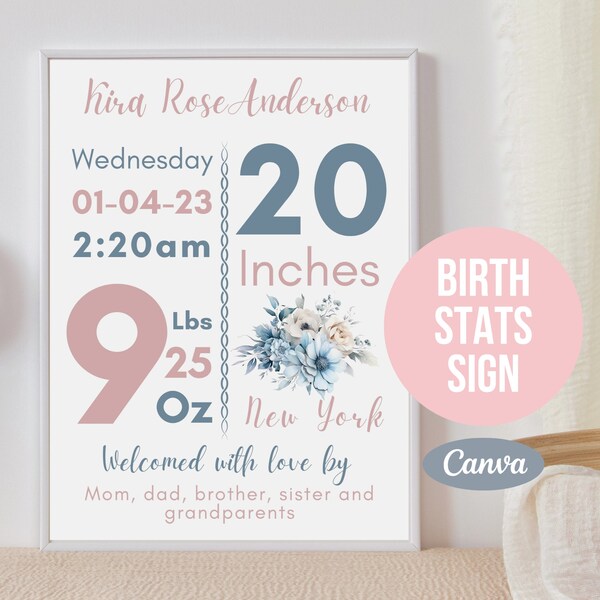 Birth Stats Poster - Etsy
