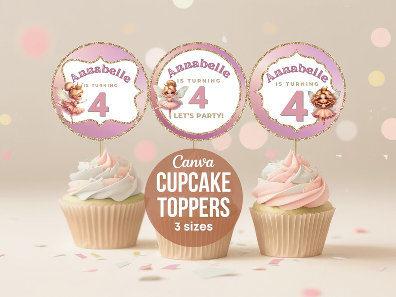 EDITABLE Fairy Ballerina Cupcake Toppers Digital Printable Gold Frame ...