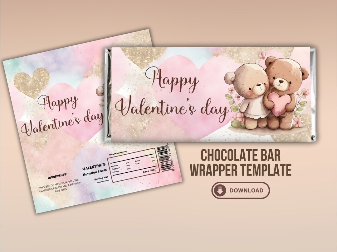 Valentine's Day Chocolate Bar Wrapper Template Cute Teddy Bears ...