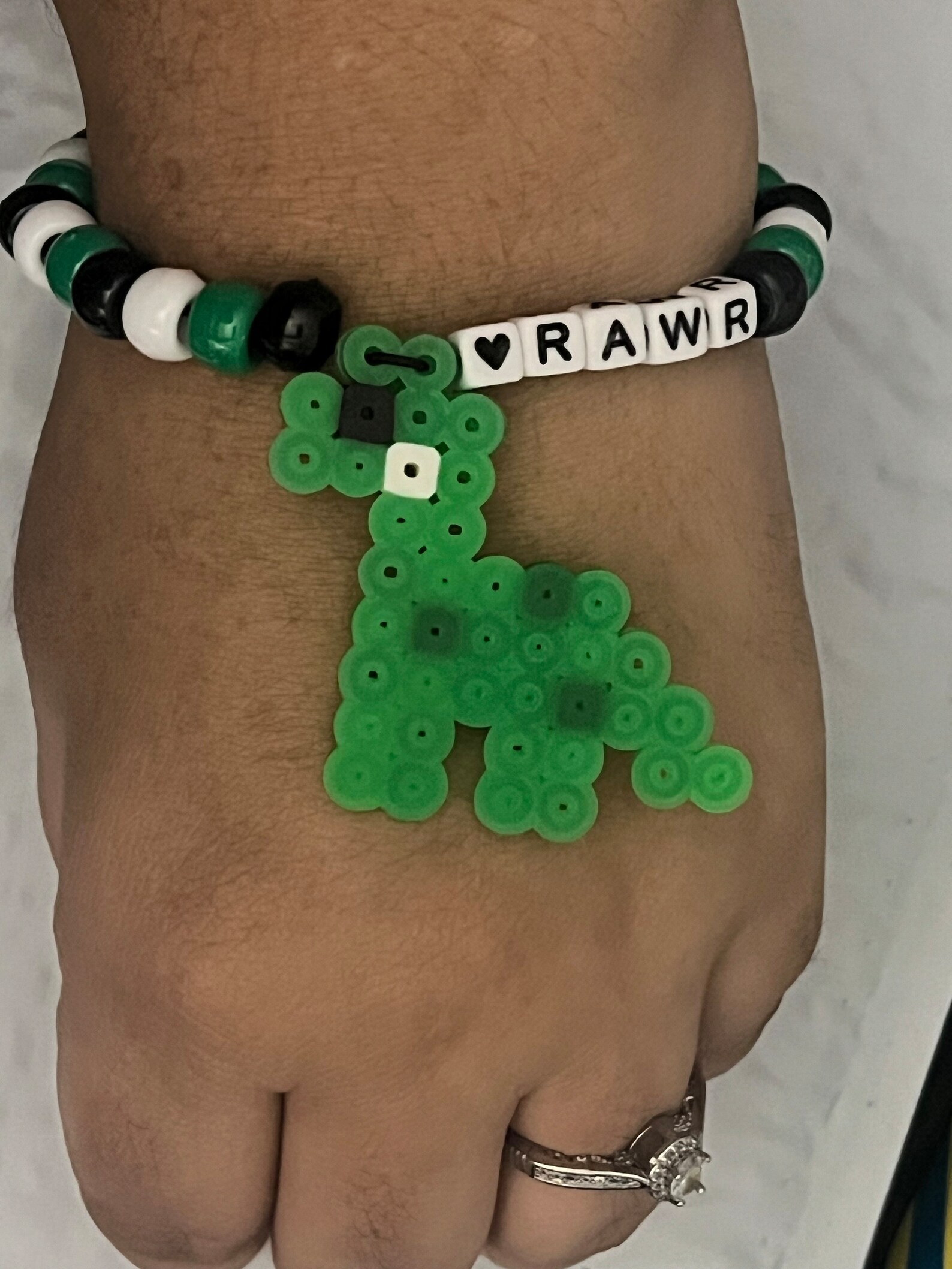 Basic Bracelet With Long Neck Dinosaur Perler Bead Charm - Etsy