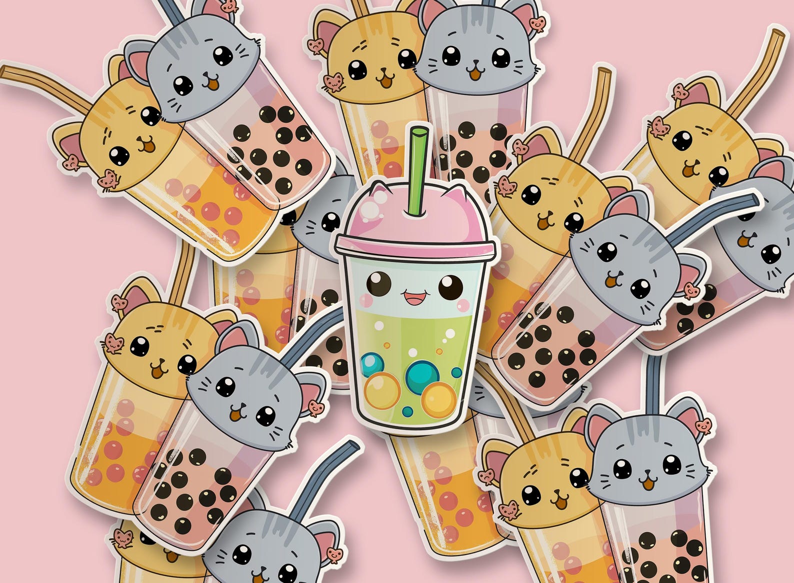 Kawaii Boba Tea Clipart Bundle Collection | Cute, Colorful, Smiling ...