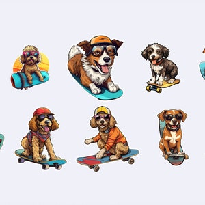 Skateboard Dog Stickers Set - 20 Pngs, Print and Cut & Digital Download ...