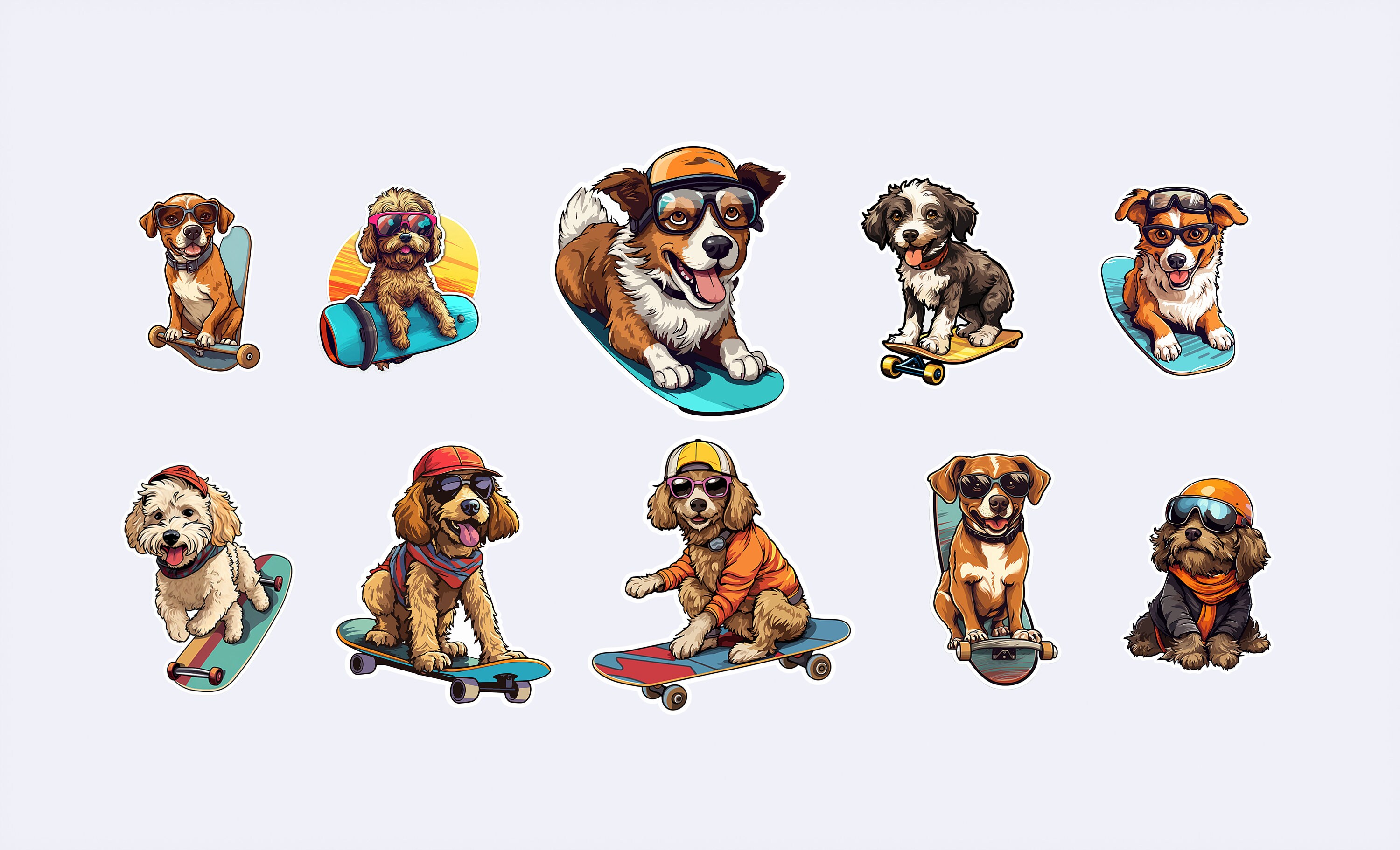 Skateboard Dog Stickers Set - 20 Pngs, Print and Cut & Digital Download ...