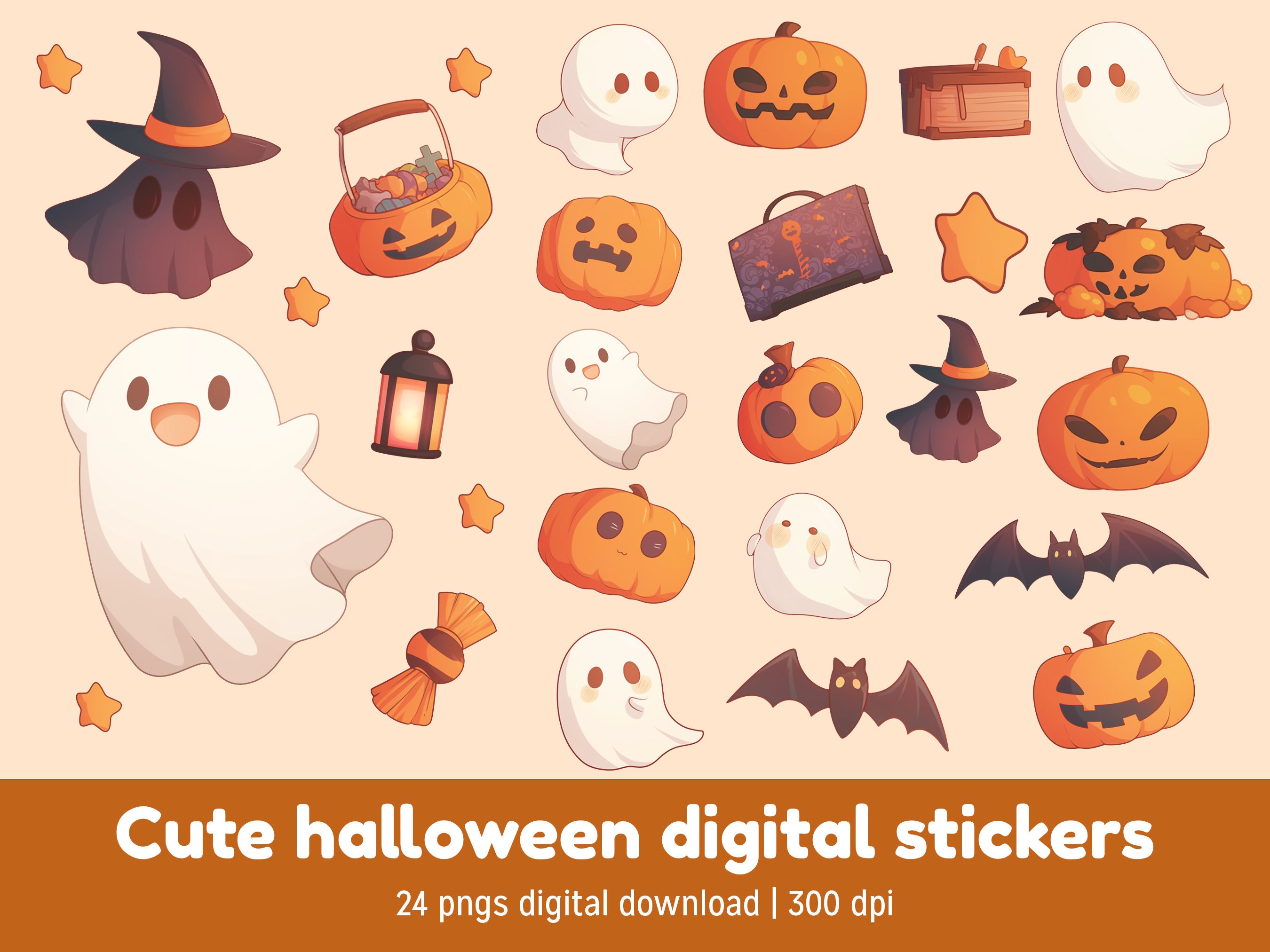 Kawaii Ghost Halloween Sticker Set With 24 Pngs for Digital Download - Etsy