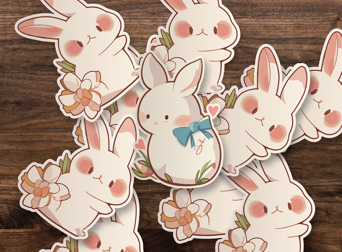 Easter Bunny Stickers Set - 12 Kawaii Pngs, Print and Cut and Digital ...