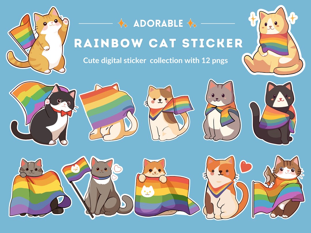 Kawaii Rainbow Cats Pride Stickers - Printable Cute Clipart for Decor ...