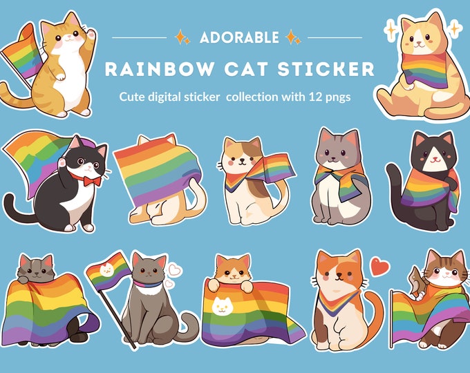 Kawaii Rainbow Cats Pride Stickers - Printable Cute Clipart for Decor ...