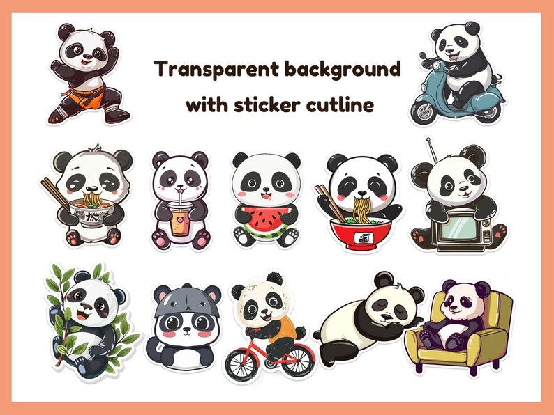 Kawaii Panda Stickers Pack - Cute Panda Pngs, Printable & Digital ...