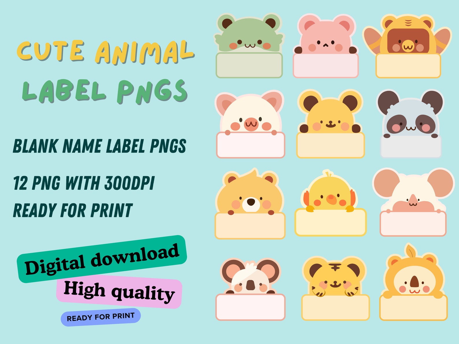 Cute Animal Printable Label Pngs for Digital Download - Good for Back ...