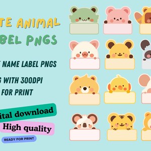 Cute Animal Printable Label Pngs for Digital Download - Good for Back ...