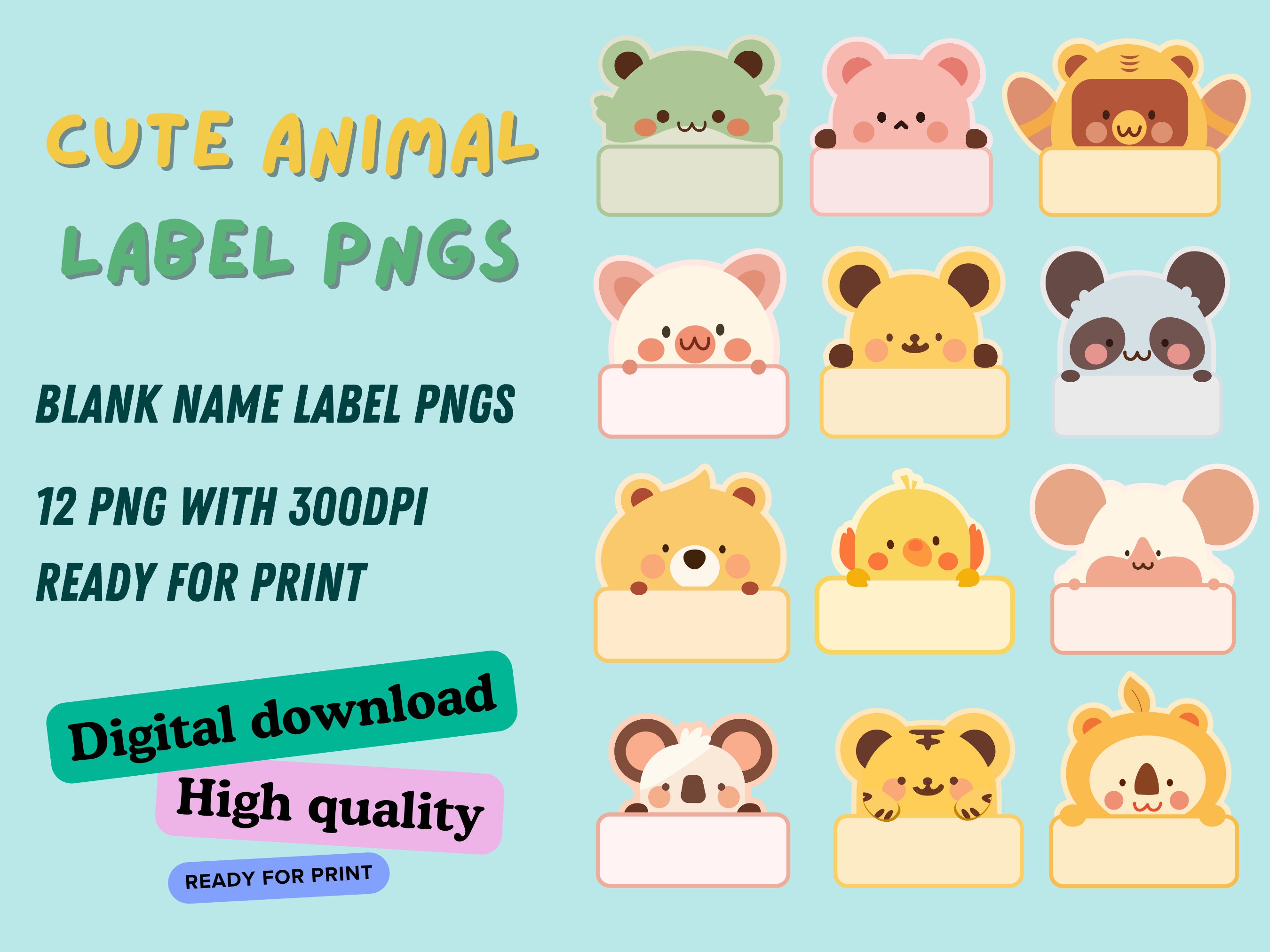 Cute Animal Printable Label Pngs for Digital Download - Good for Back ...