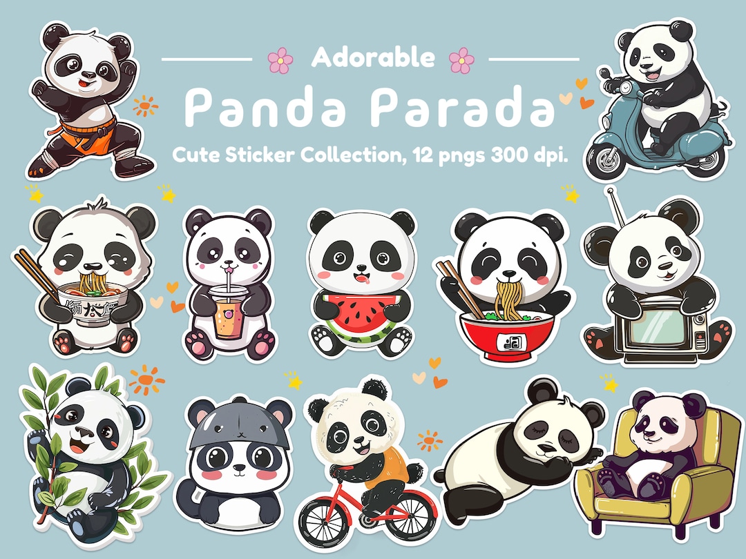 Kawaii Panda Stickers Pack - Cute Panda Pngs, Printable & Digital ...