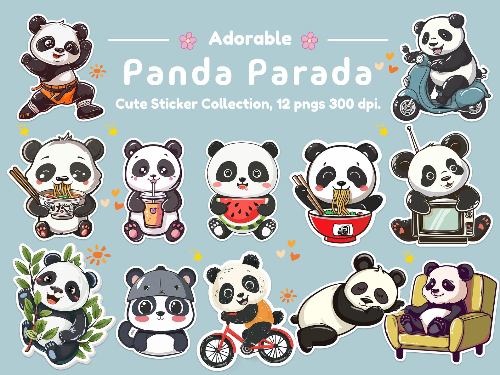 Kawaii Panda Stickers Pack - Cute Panda Pngs, Printable & Digital ...
