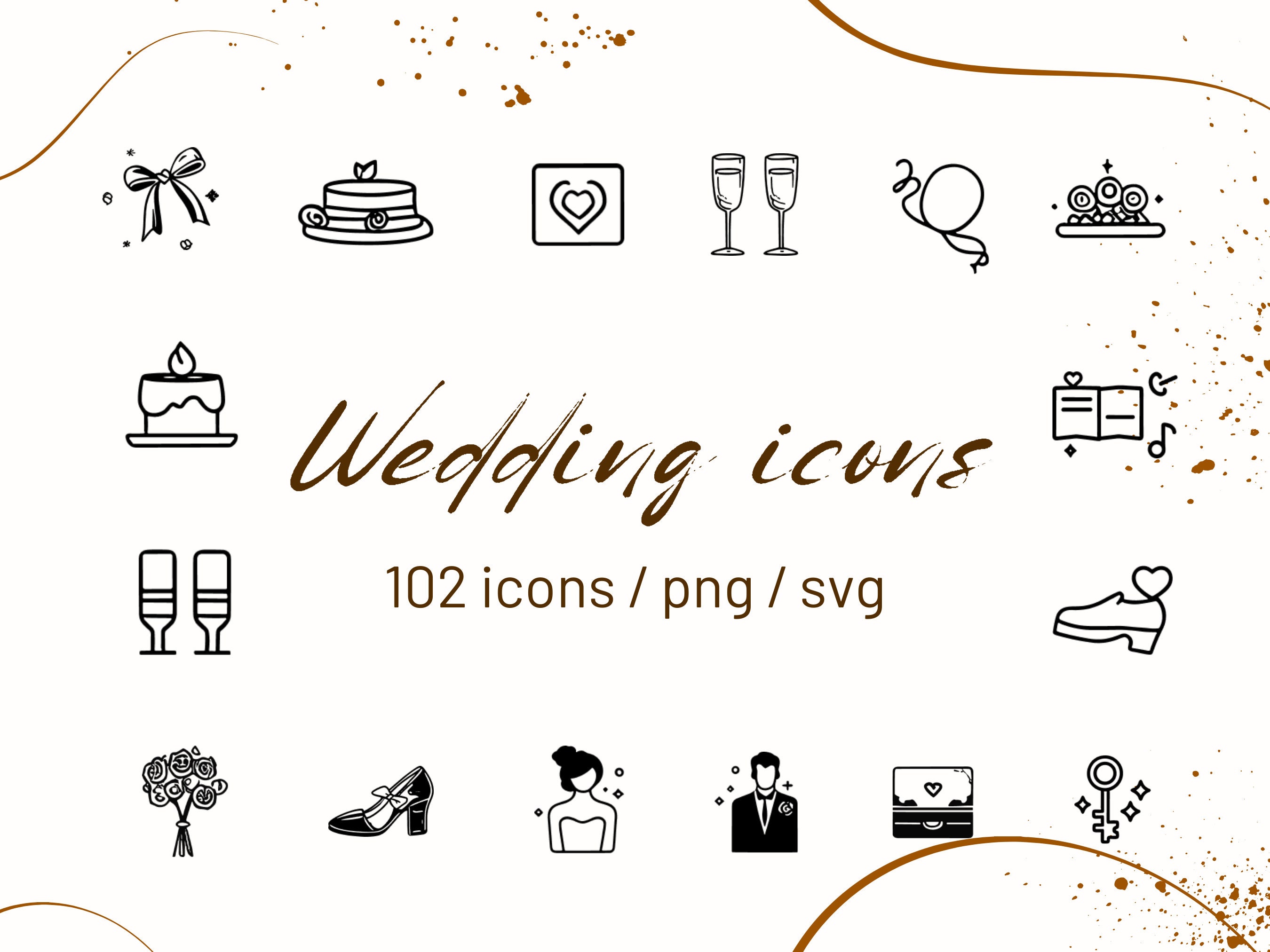 Minimalist Wedding Icons Set - 204 PNG & SVG Wedding Clipart / Wedding ...