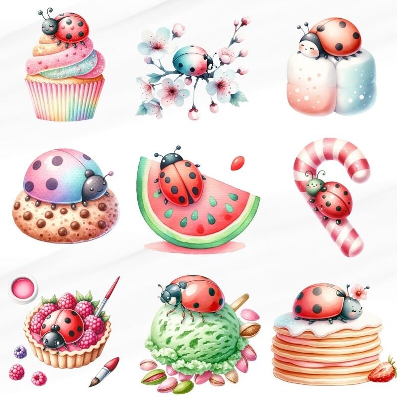 30 PNG Watercolor Ladybug Clipart, Watercolor Food ,cute Ladybug Food ...