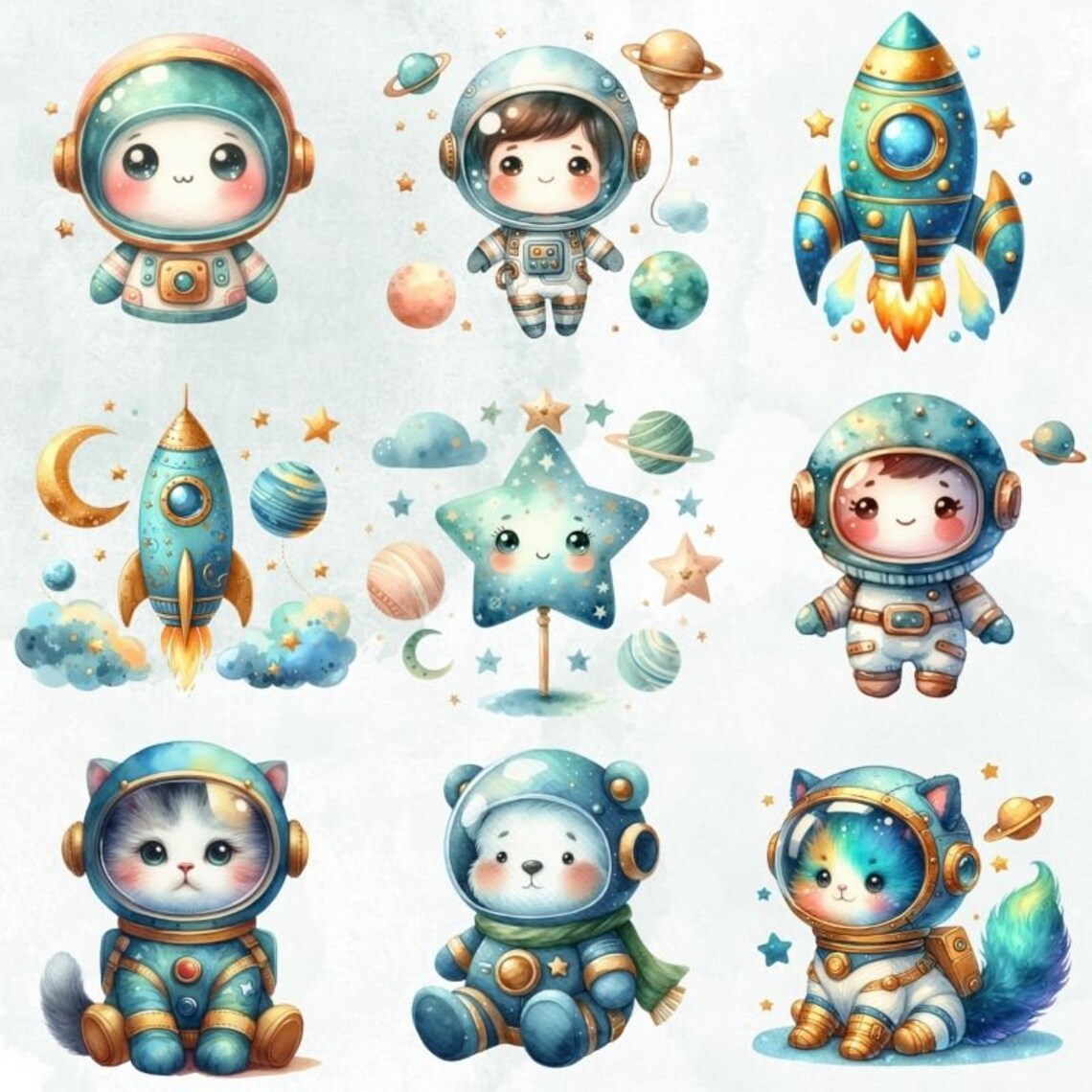 45 PNG Watercolor Cute Space Clipart, Watercolor Space Clipart, Cute ...