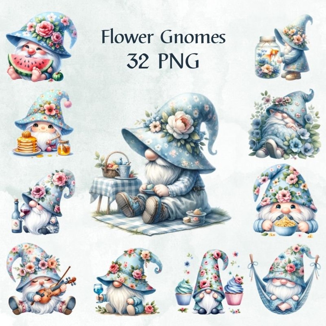 32 PNG Gnome Pastel, Flower Gnomes, Clipart Bundle, Cute Flower Gnomes ...